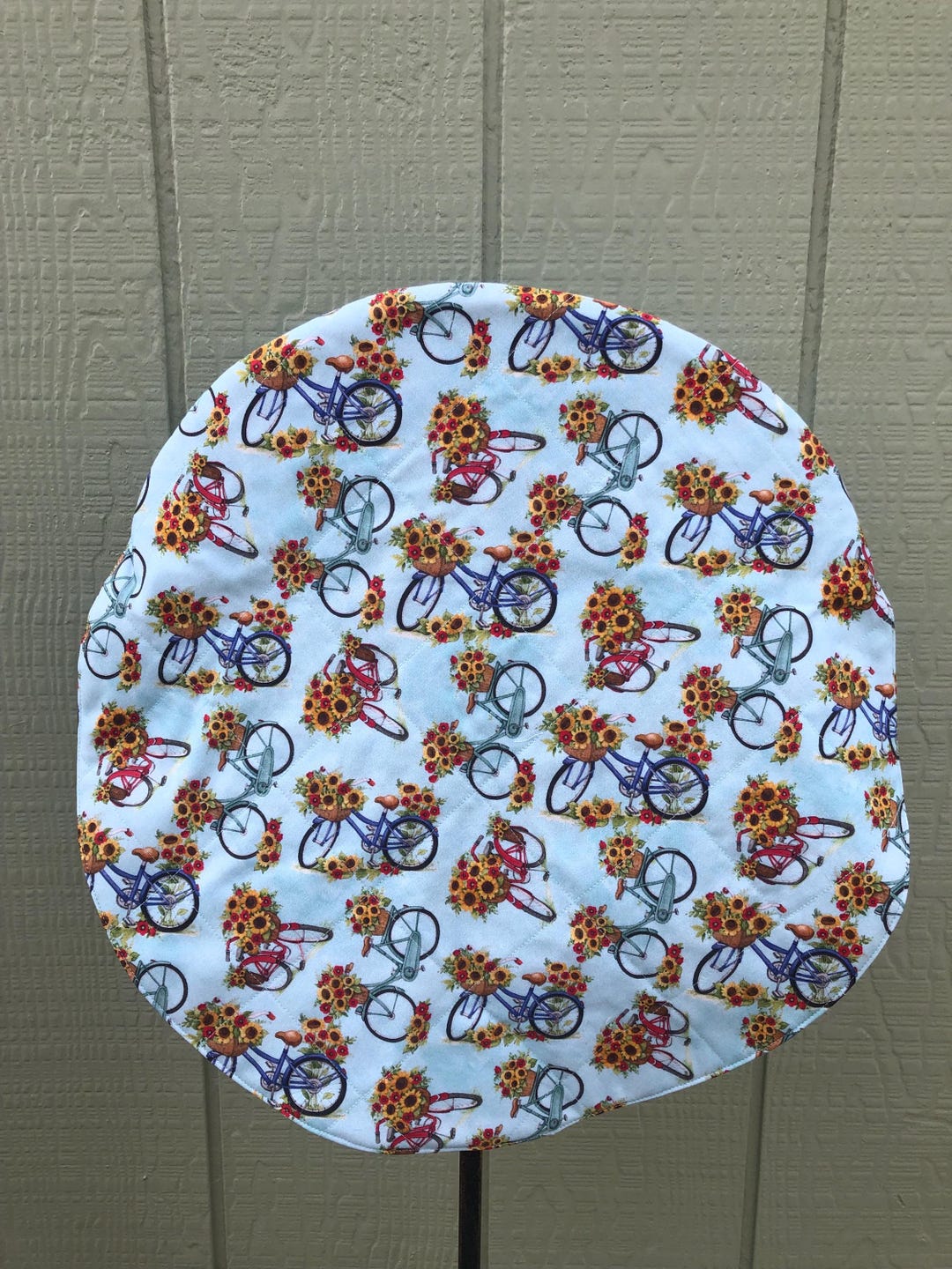 SUNFLOWERS & BICYCLE Steering Wheel Cover, 7 Layers Quilted Fabrics ...