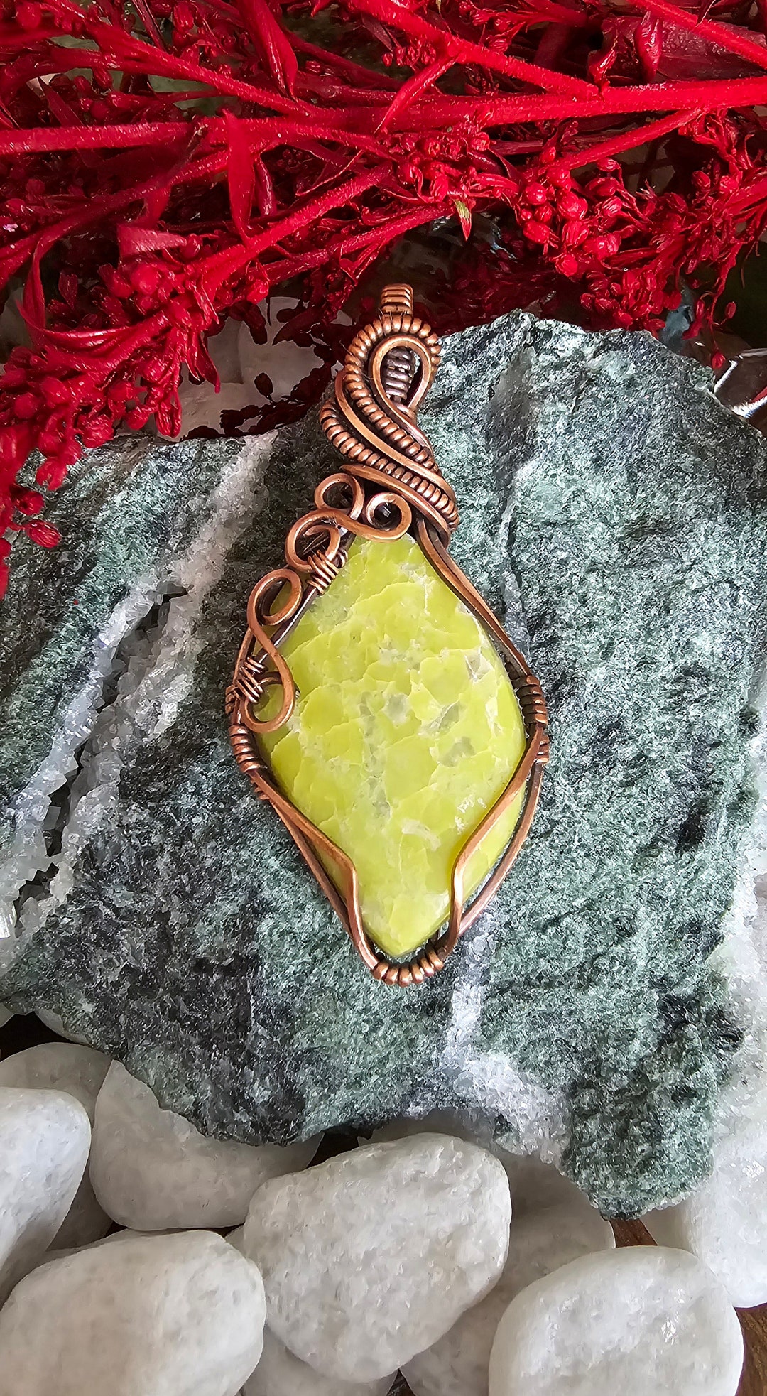 Copper Wire Wrapped Serpentine Pendant - Etsy