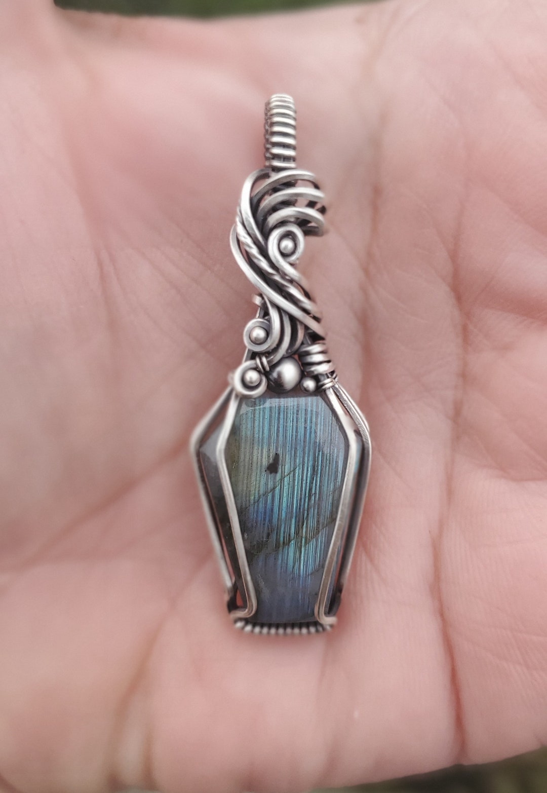 Sterling Silver Wire Wrapped Labradorite Coffin Pendant - Etsy