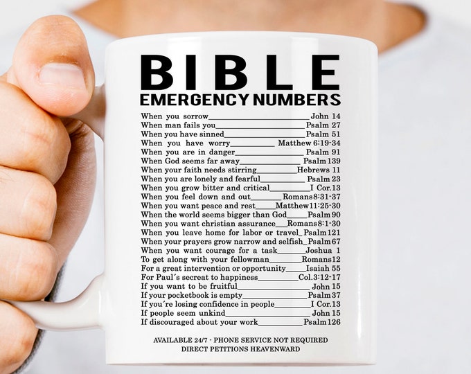 Emergency Numbers,bible Verse,scripture Sign,pastor Gift,faith Mug - Etsy