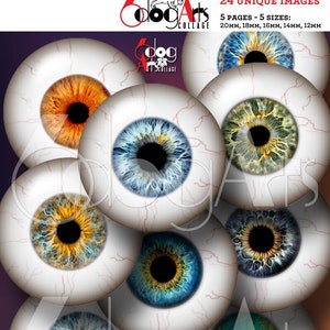 Eyeballs Digital Collage Sheets Printable Download: 20mm-12mm Circles ...