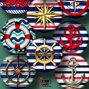 Nautical Digital Collage Sheets Printable Download for Mini Bottle Caps ...