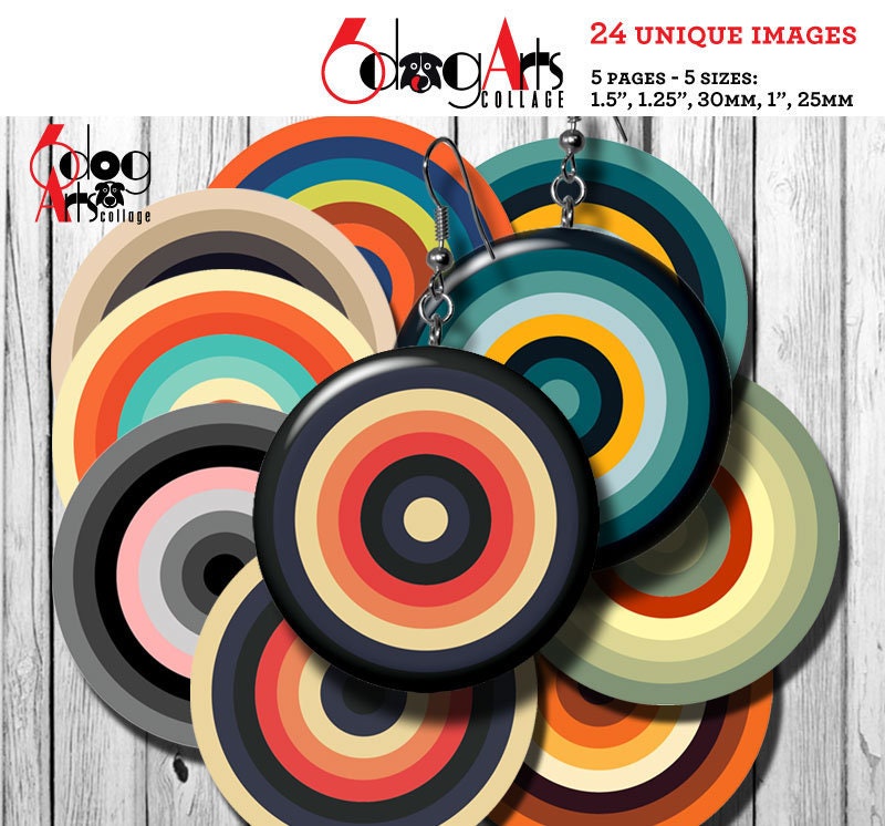 Retro Circles Digital Collage Sheets Printable Download for | Etsy