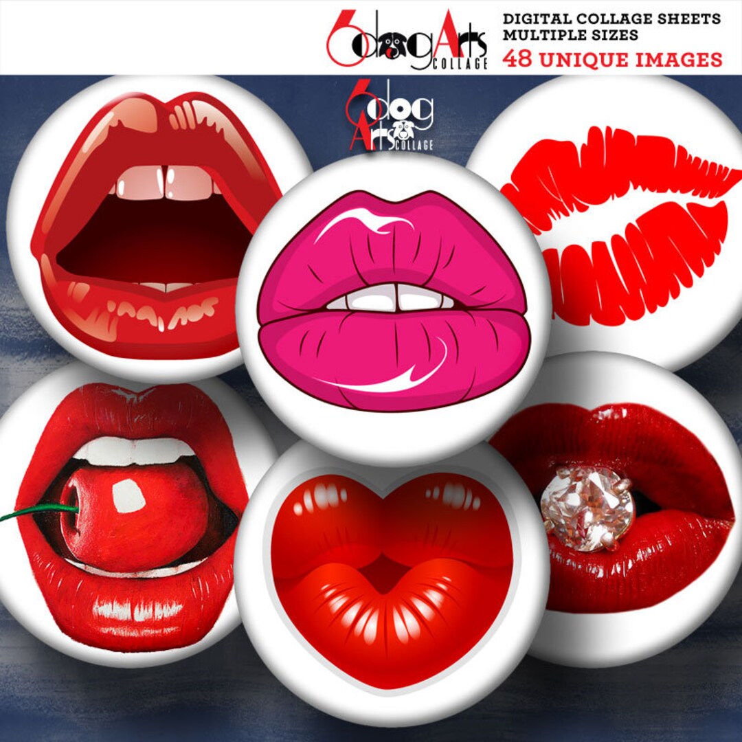 Lips Printable Button Images: 2.755", 1.85", 1.629", 1.375" Circles for ...