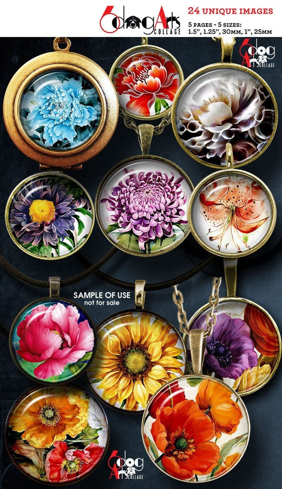 Flowers Digital Collage Sheets Printable Files Bottle Caps - Etsy