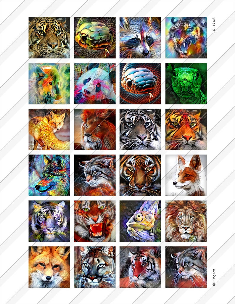 Animal Paintings Digital Collage Sheets Printable Download for Pendants ...
