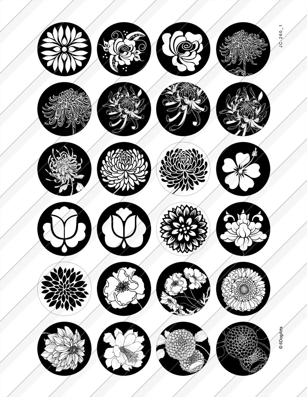 BW Flowers Digital Collage Sheets Printable Download for - Etsy