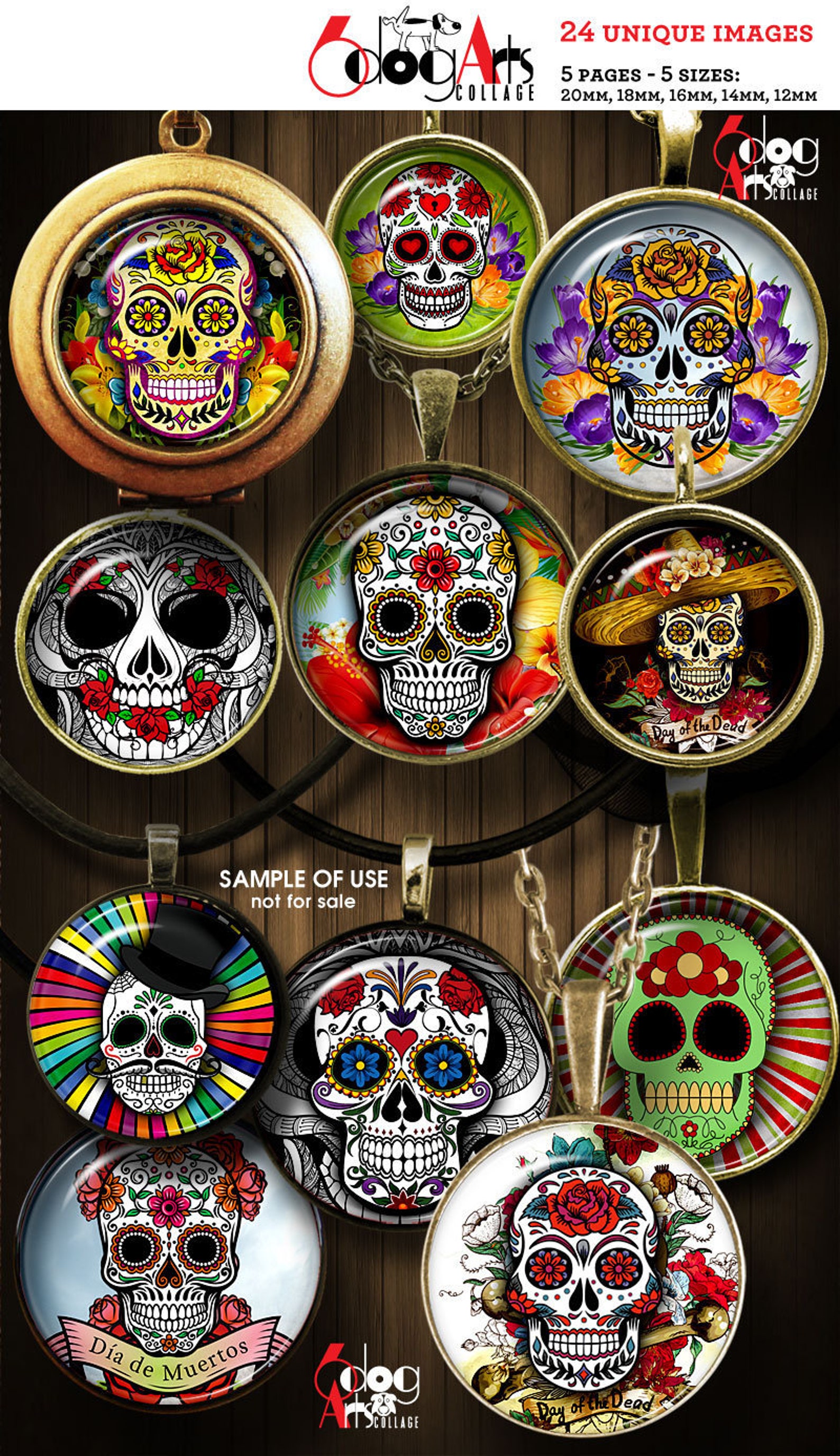 Sugar Skull Calavera Día De Los Muertos Day of the Dead Digital Collage ...