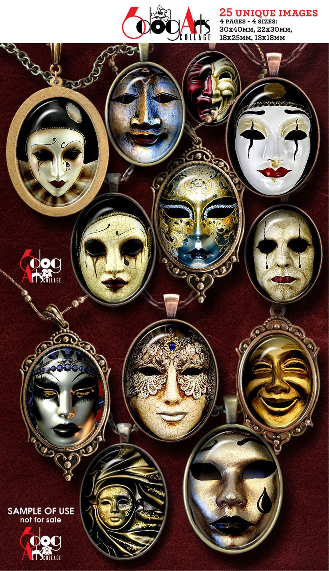Masquerade Masks Digital Collage Sheets Printable Download Pendants ...