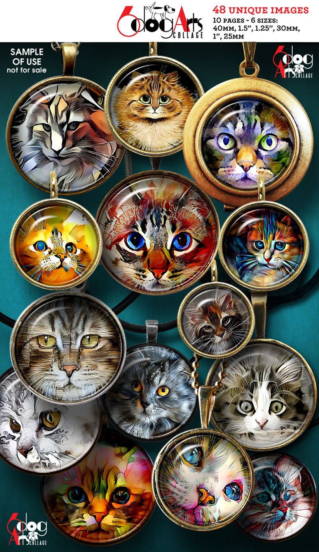 Cat Painting Digital Collage Sheets Printable Download Bottle - Etsy