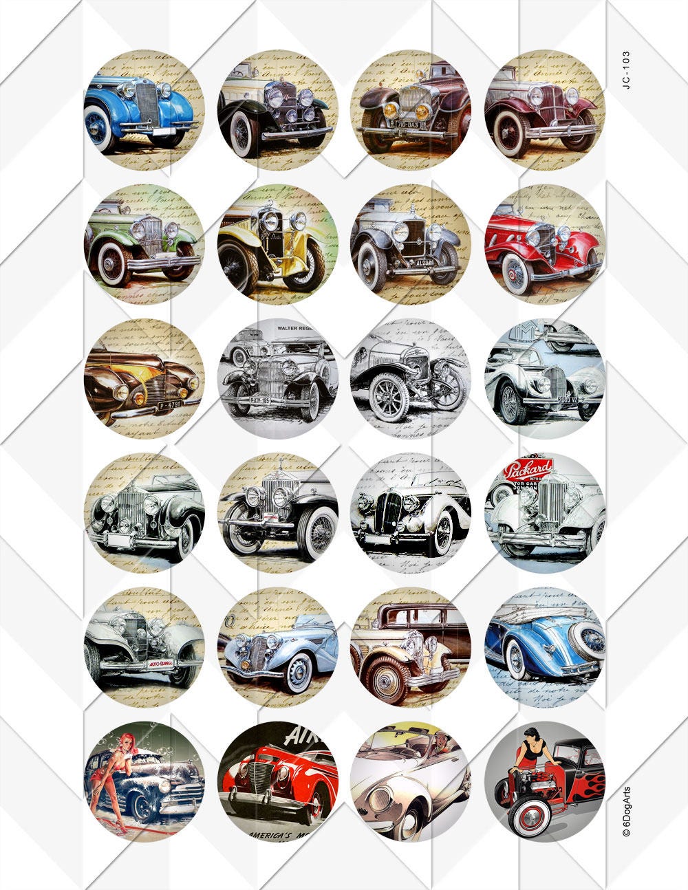 Old Car Digital Collage Sheets Printable Downloads for Bottle | Etsy