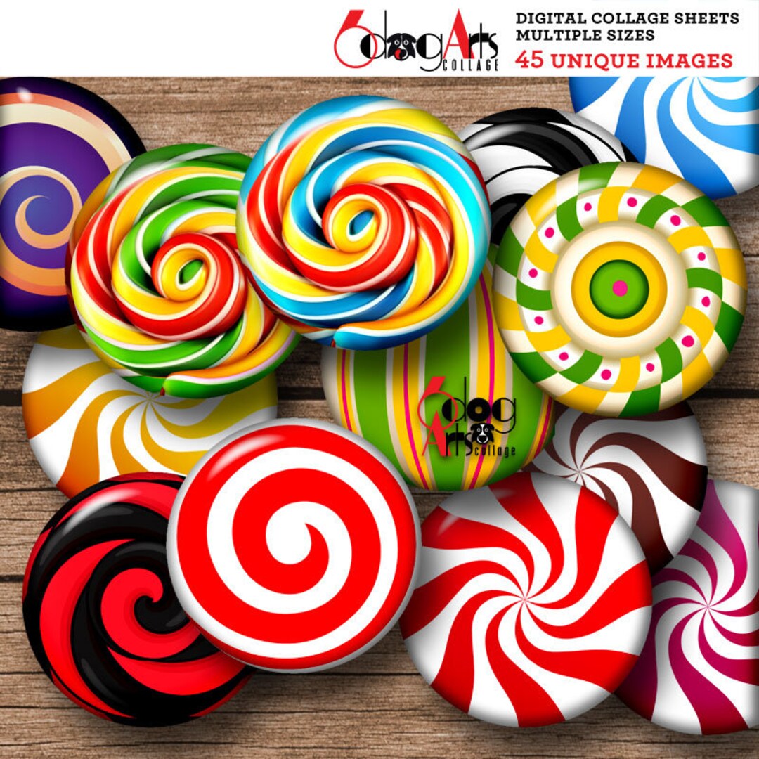 Peppermint Candy Digital Collage Sheets Printable Download Bottle Caps ...