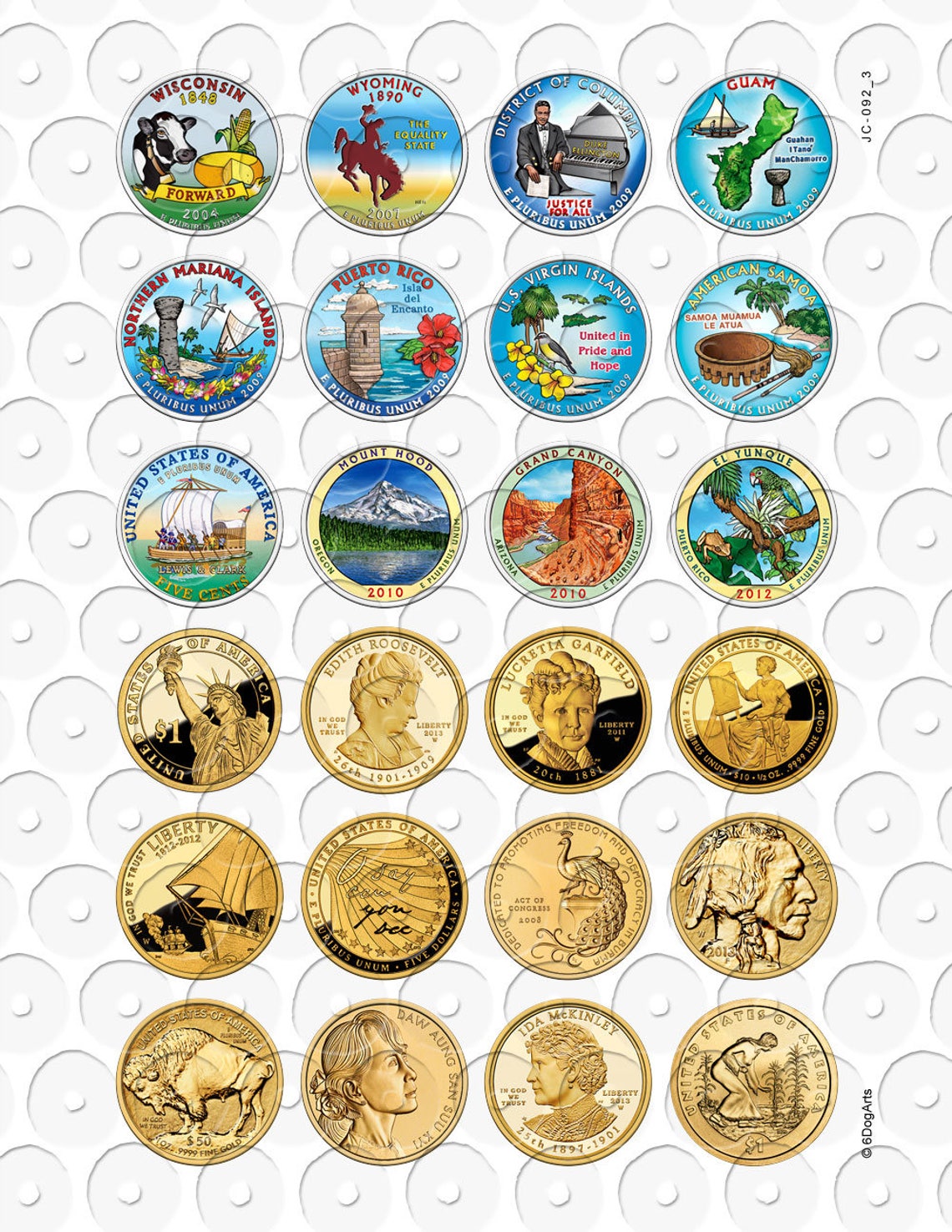 US State Coins Digital Collage Sheets Printable Downloads for | Etsy