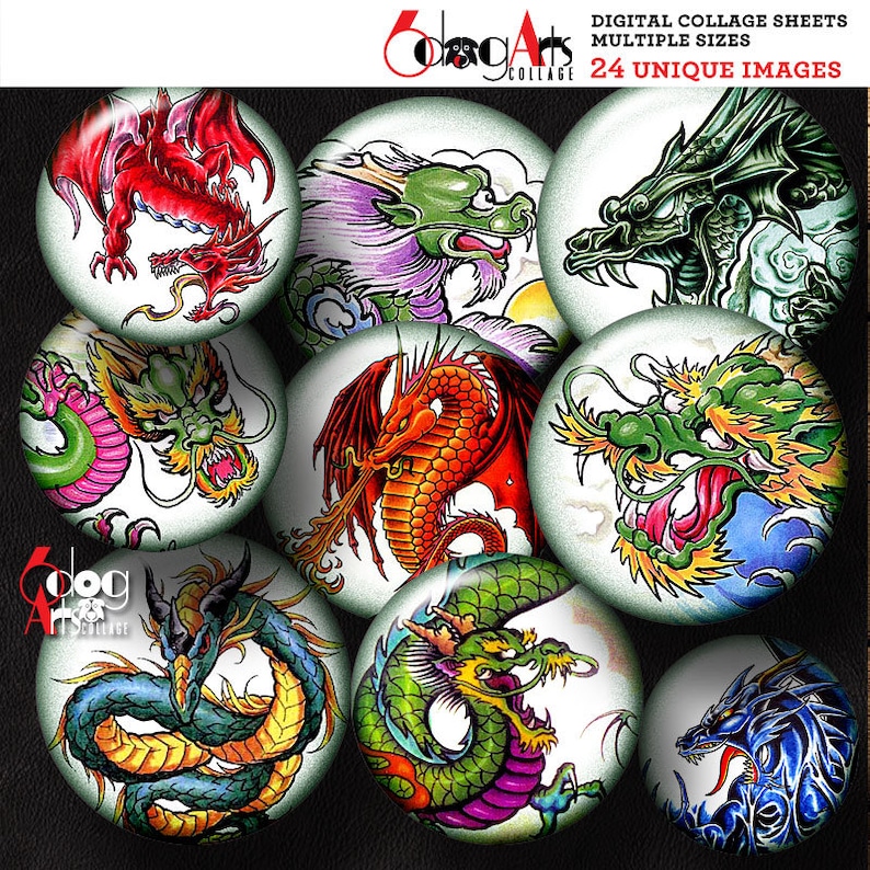 Dragons Digital Collage Sheets Printable Download 2.755", 1.837", 1.629 ...