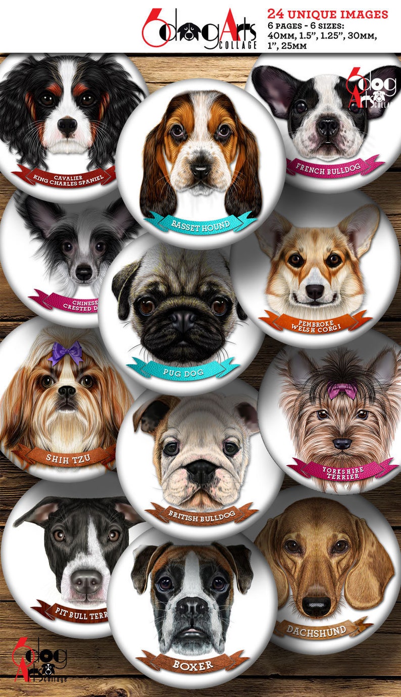 Dog Breeds Digital Collage Sheets Printable Download for - Etsy