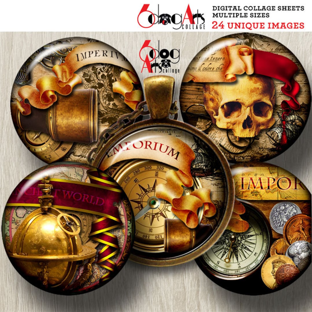 Old Compass Digital Collage Sheets Printable Downloads Bottle Caps ...