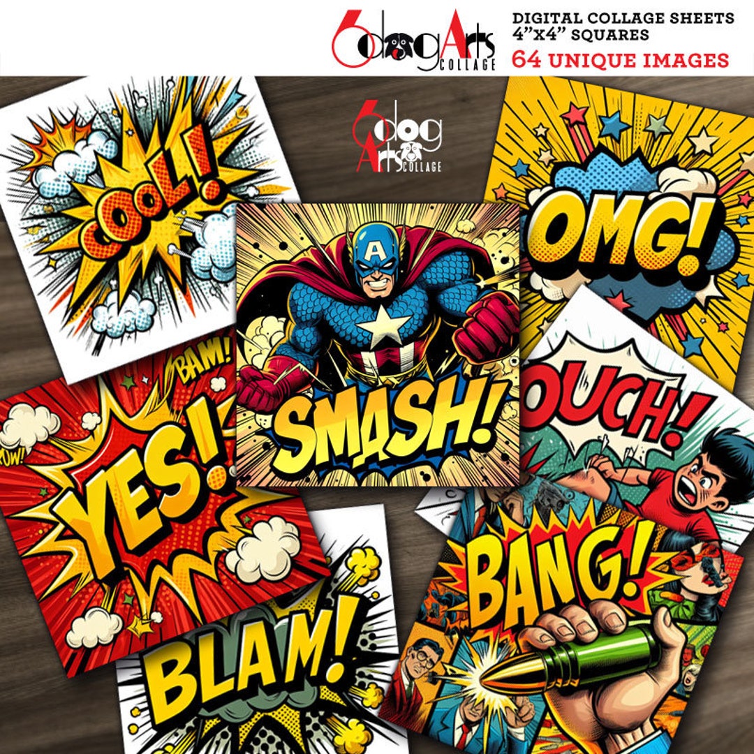 4"x4" Squares - 64 Comic Book Exclamations Digital Collage Sheets ...