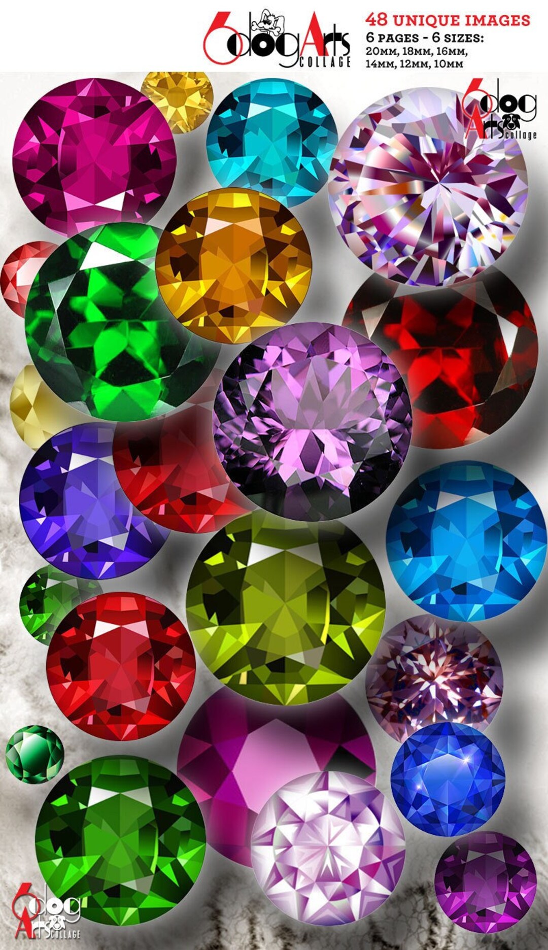Gemstones Digital Collage Sheets Printable Download Crafts - Etsy