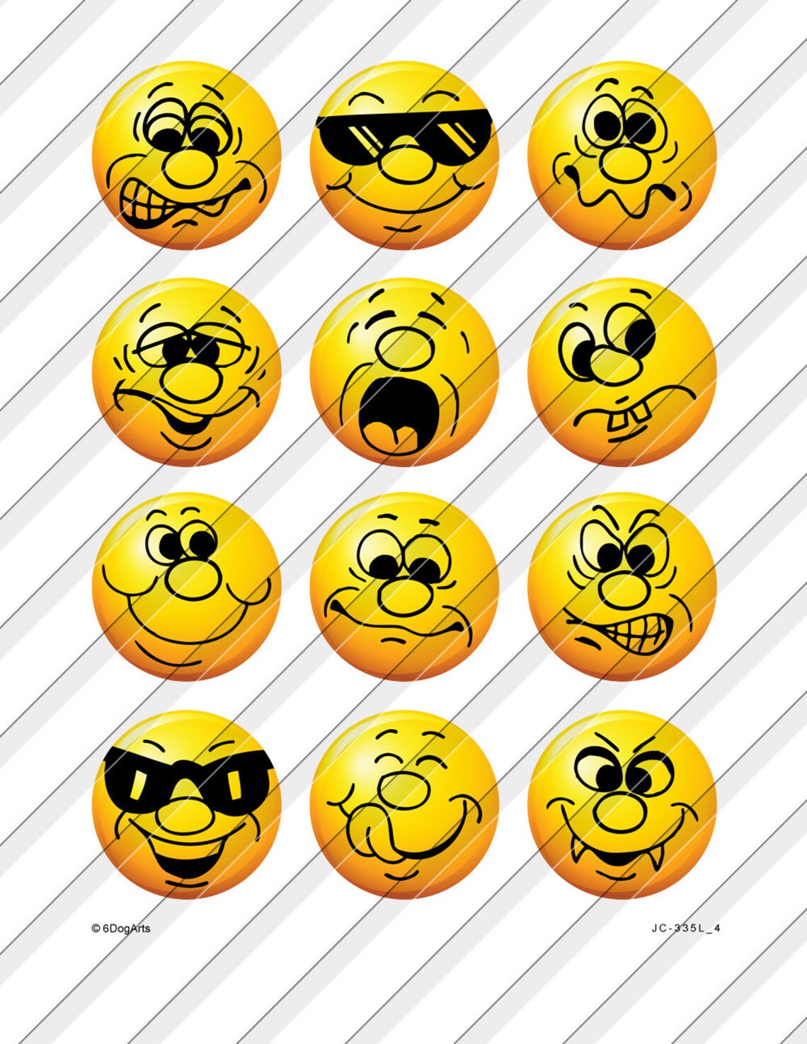 Smiley Faces 2" Circles Digital Collage Sheets Printable Download for ...