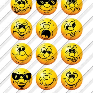 Smiley Faces 2" Circles Digital Collage Sheets Printable Download for ...