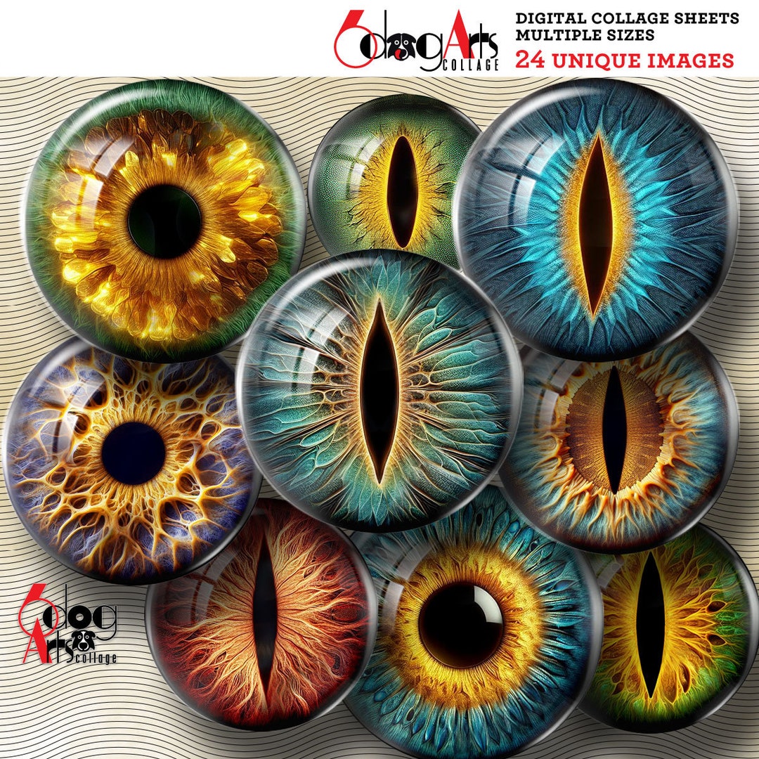Creature Eyes Collage Sheets Printable Chips 1.5, 1.25, 1", 30, 25mm ...
