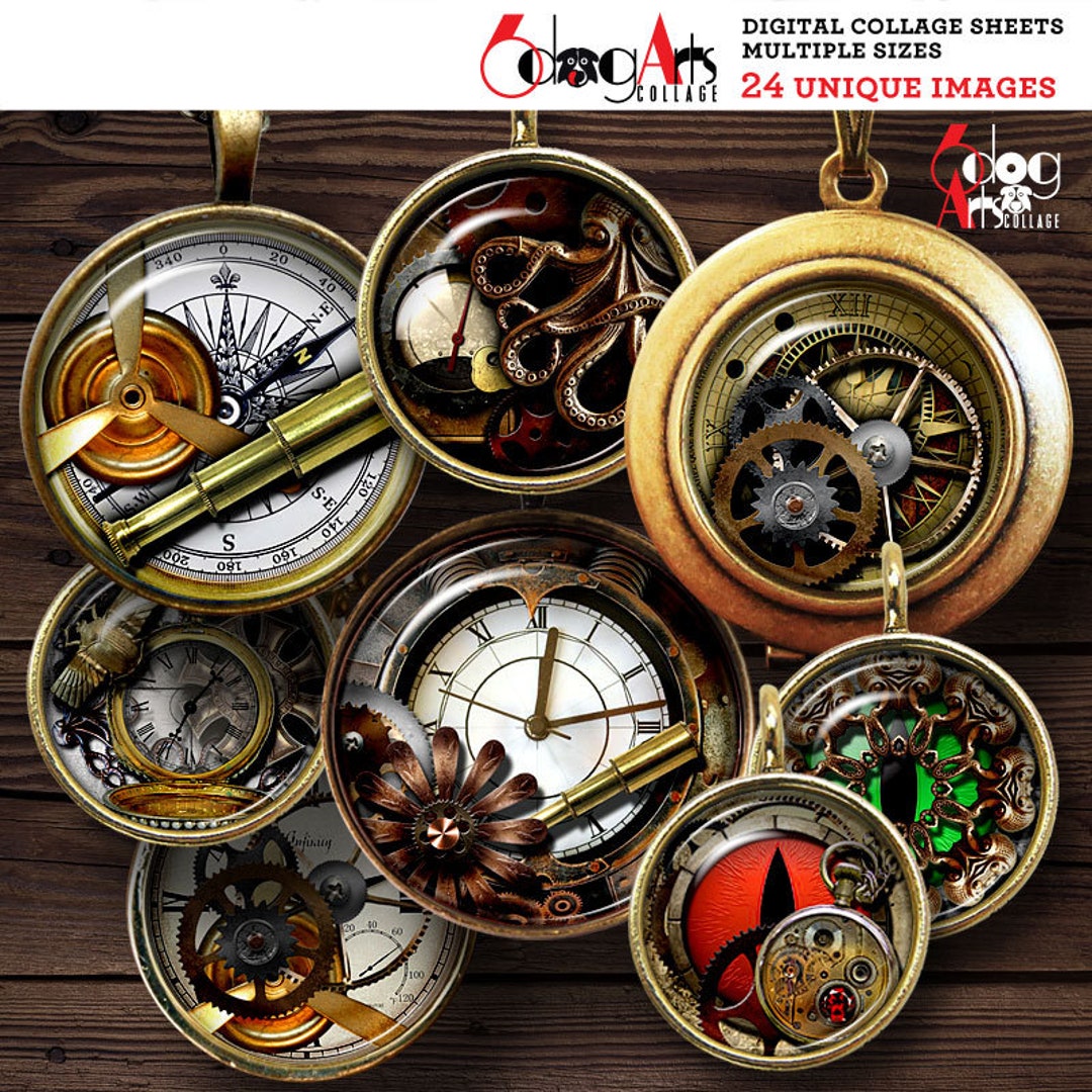 Steampunk Designs Digital Collage Sheets Printable Downloads Bottle ...