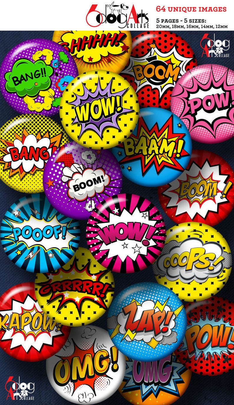 Comic Book Exclamations Digital Collage Sheets Printables for Glass ...