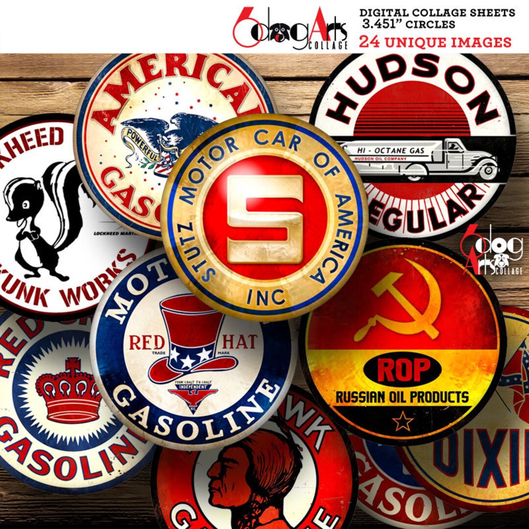 Vintage Signs Digital Collage Sheets 3.451" Circles For3" Buttons ...