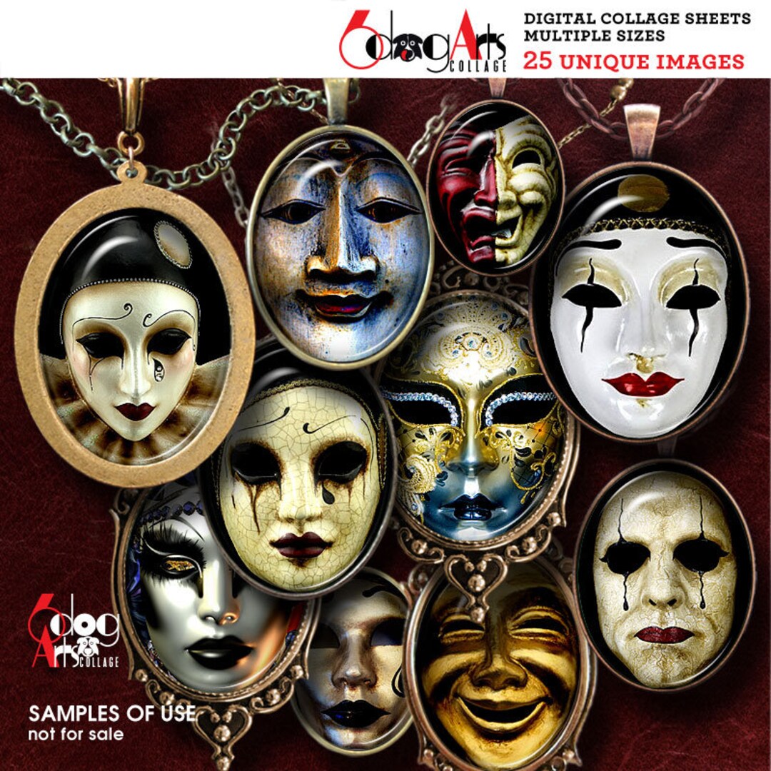 Masquerade Masks Digital Collage Sheets Printable Download Pendants ...
