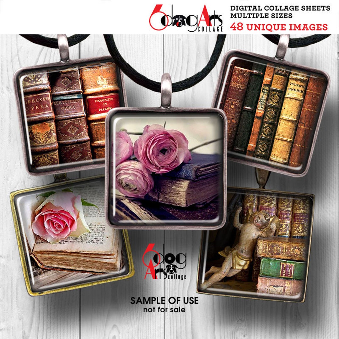 Vintage Books Digital Collage Sheets Printable Download for Pendants ...