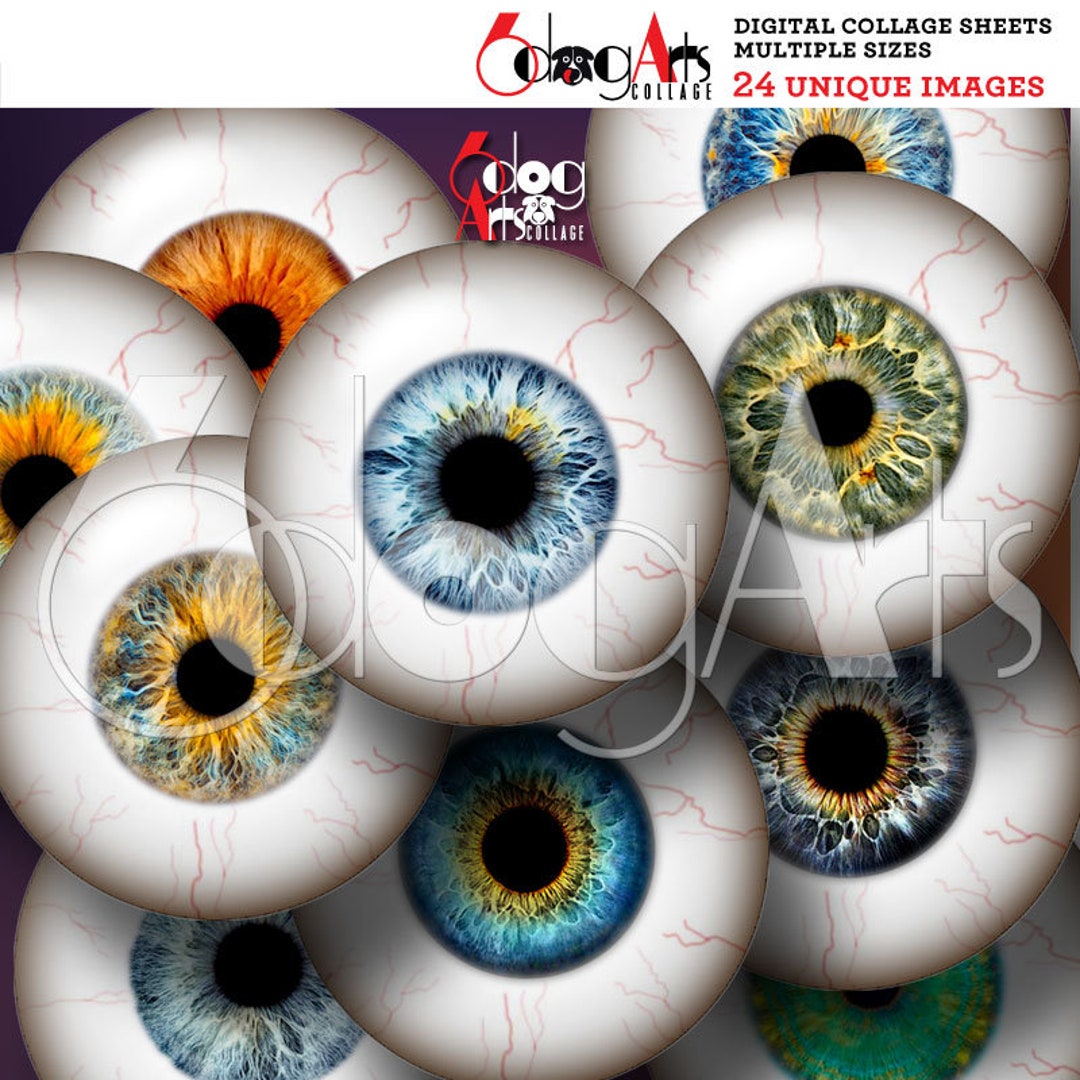 Eyeballs Digital Collage Sheets Printable Files: 1.5", 1.25", 1", 30mm ...