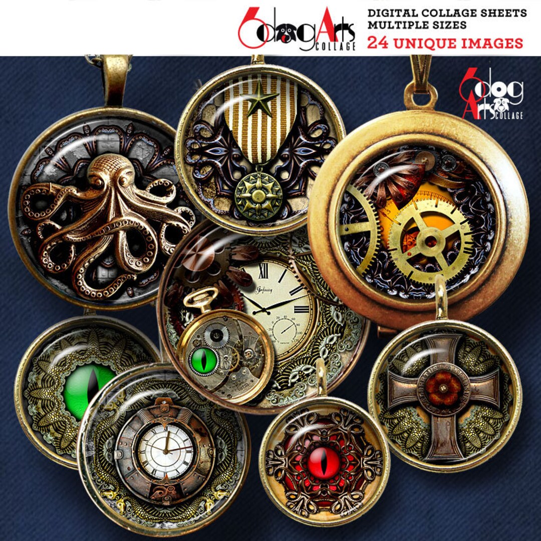 Steampunk Designs Digital Collage Sheets Printable Downloads Pendants ...