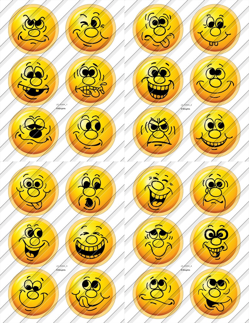 Smileys, Emoji, Emoticons Digital Collage Sheets 3.451" Circles for 3 ...
