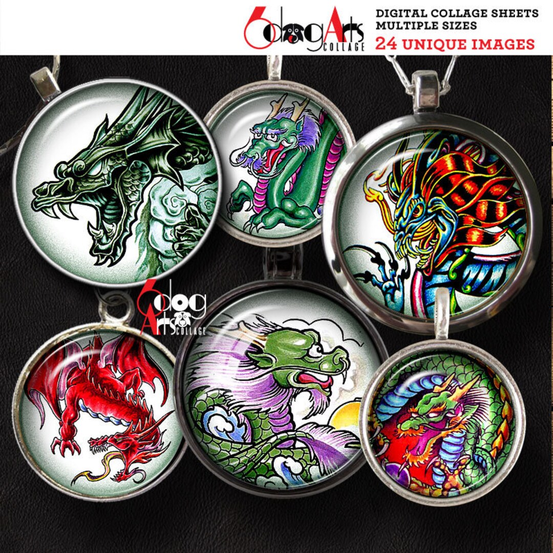 Dragons Digital Collage Sheets Printable Downloads for Pendants ...