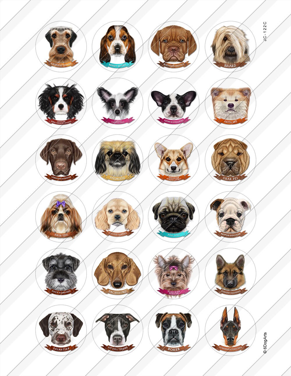 Dog Breeds Digital Collage Sheets Printable Download for Bottle Caps ...