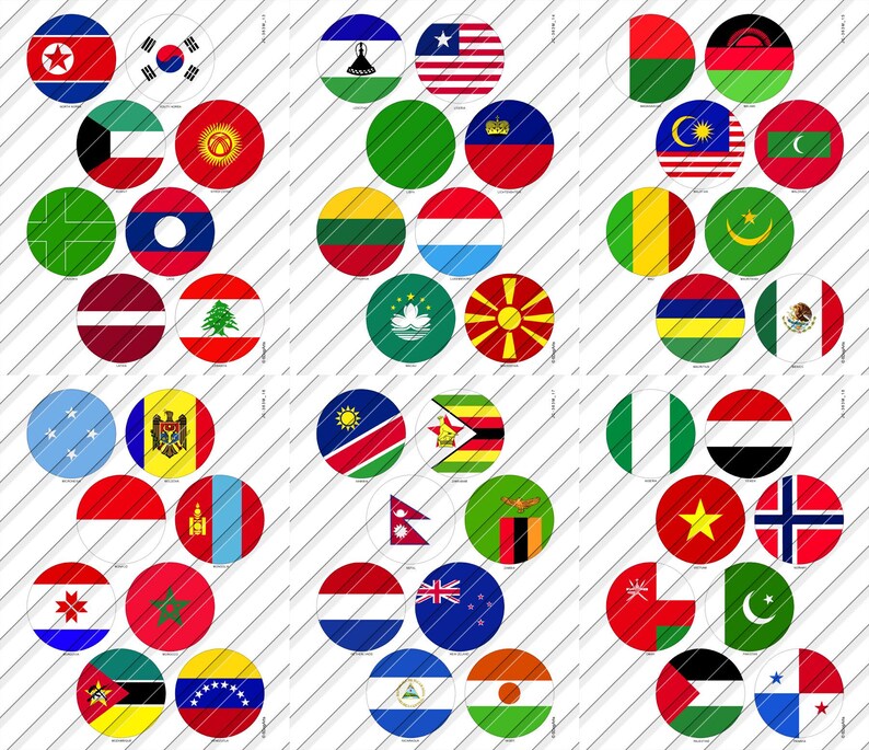 192 World Flags Digital Collage Sheets Printable Download 2.625" (70mm ...