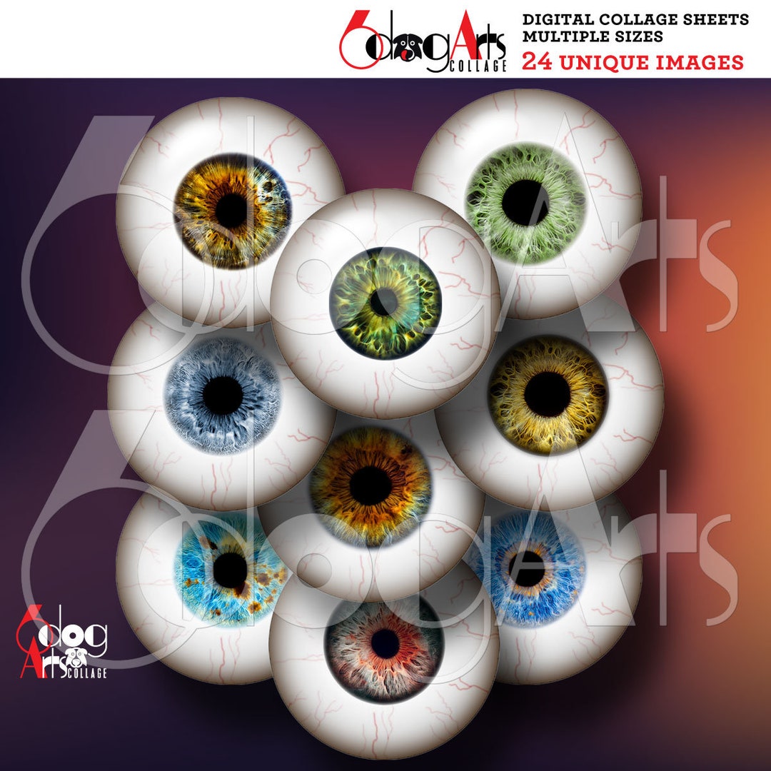 Eyeballs Digital Collage Sheets Printable 20mm-12mm Circles JC-400 - Etsy