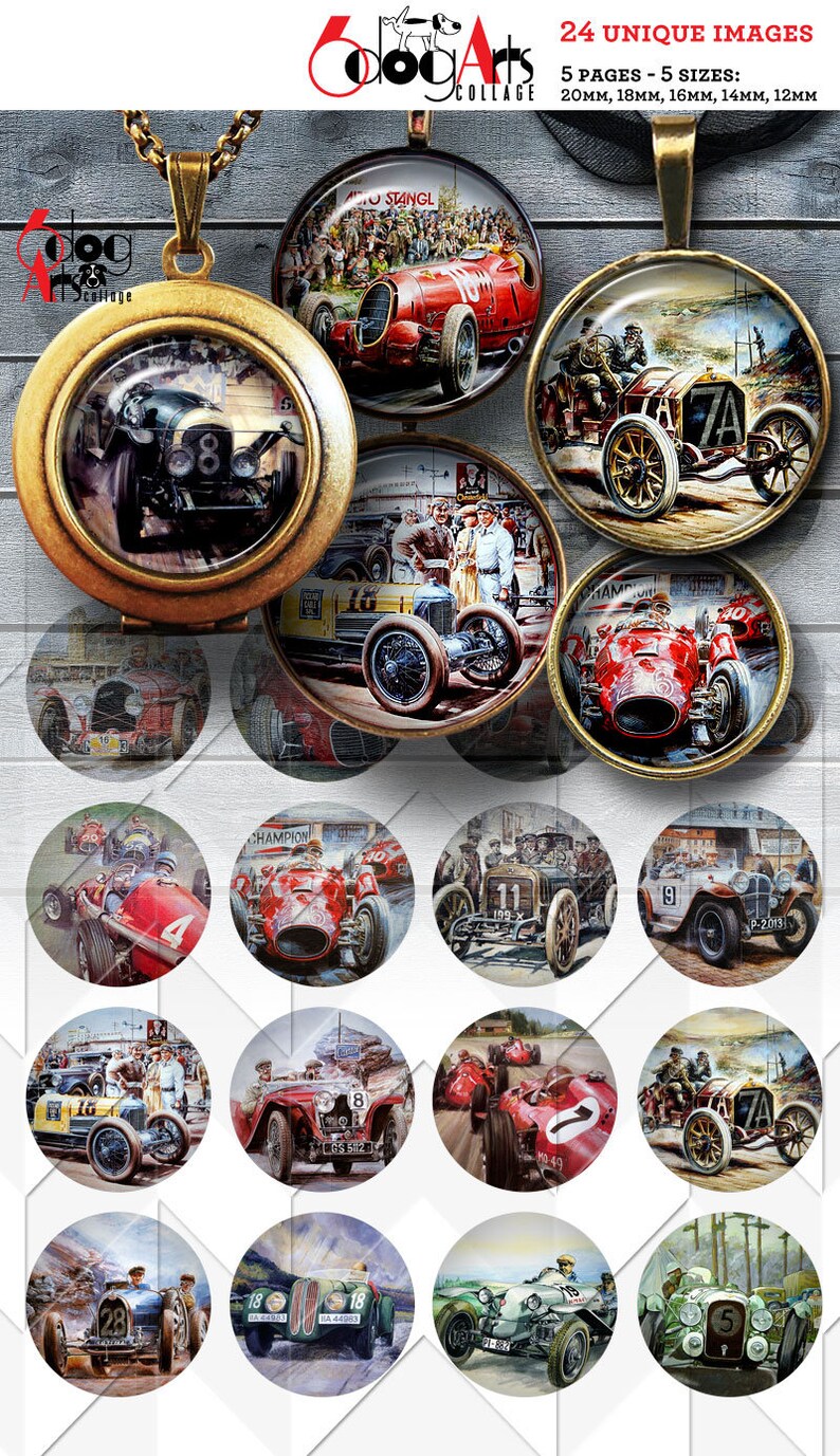 Retro Racing Car Digital Collage Sheets Printable Downloads | Etsy