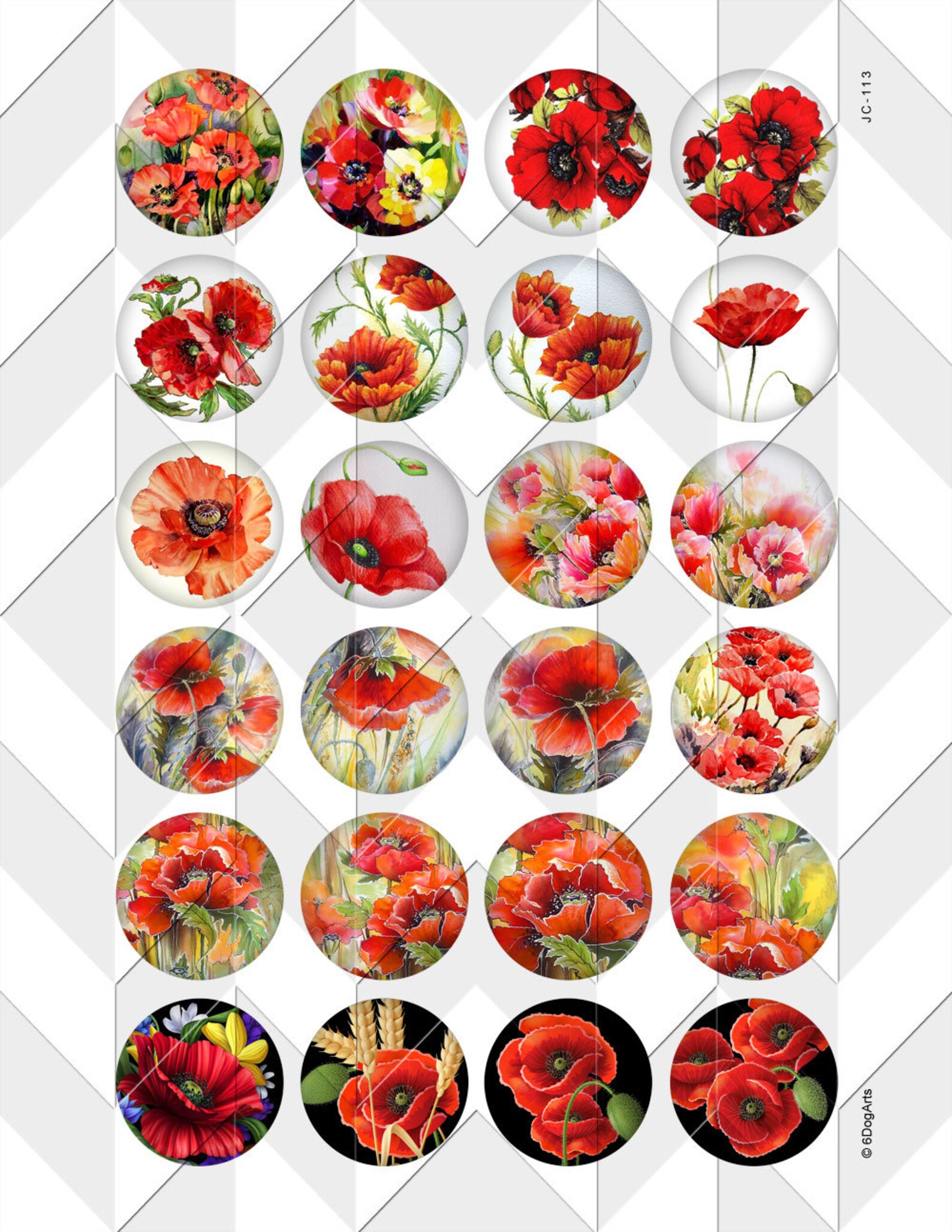Poppy Flowers Digital Collage Sheets Printable Downloads for Bottle ...