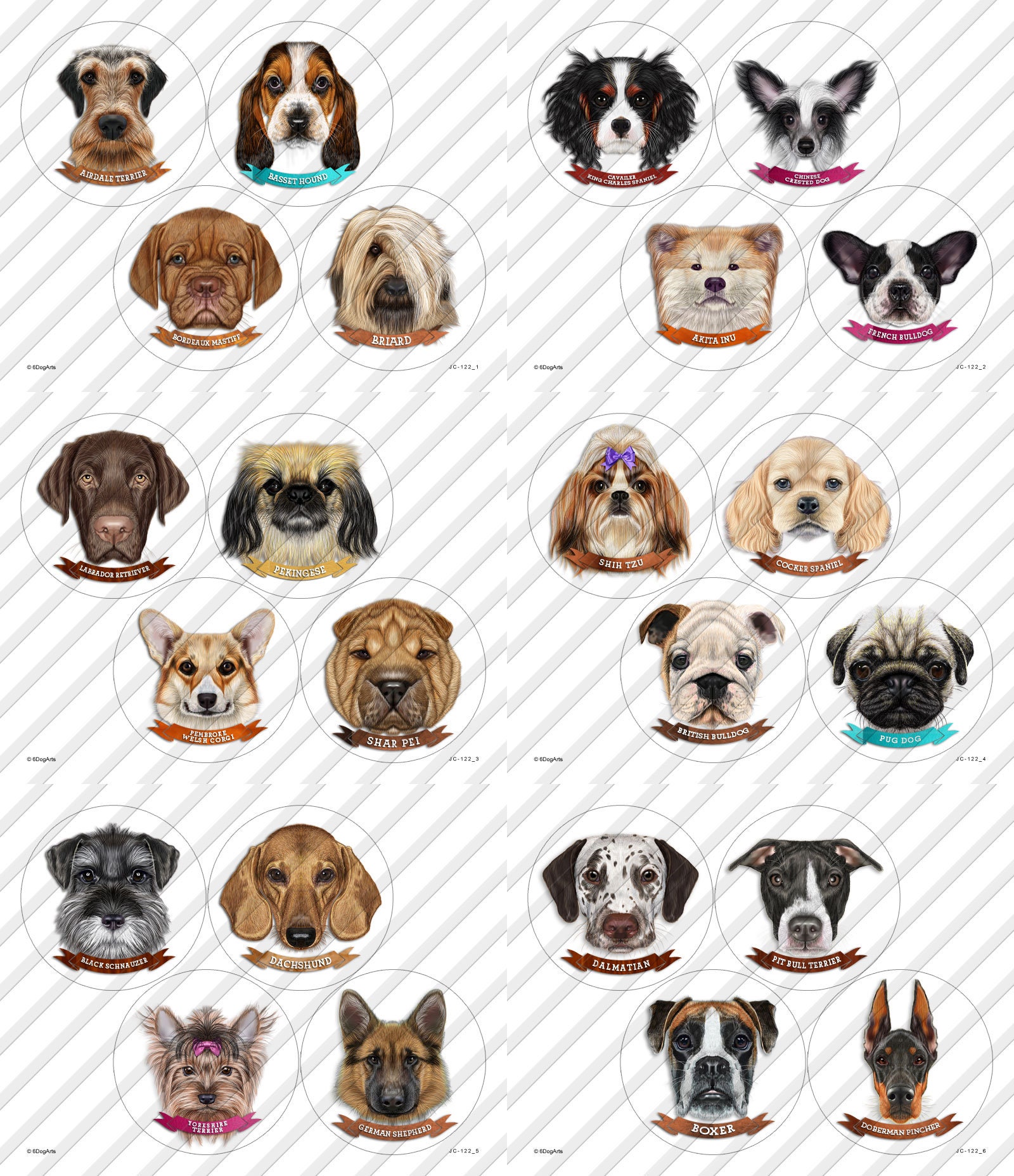 Dog Breeds Digital Collage Sheets 4 Circles Printable | Etsy