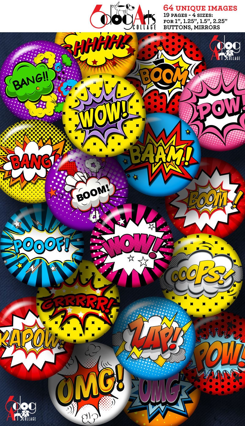 Superhero Comic Book Exclamation Bubbles Digital Collage Sheets 2.755 ...