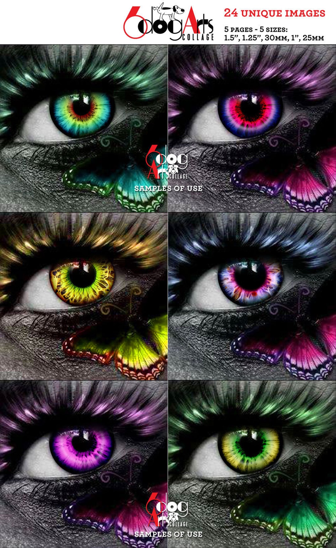 Neon Eye Irises Digital Collage Sheets Printable Irides Doll - Etsy