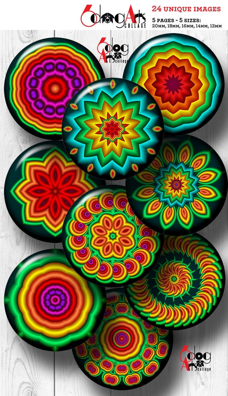 Circus Mandala Digital Collage Sheets Printable Download Pendants Glass ...