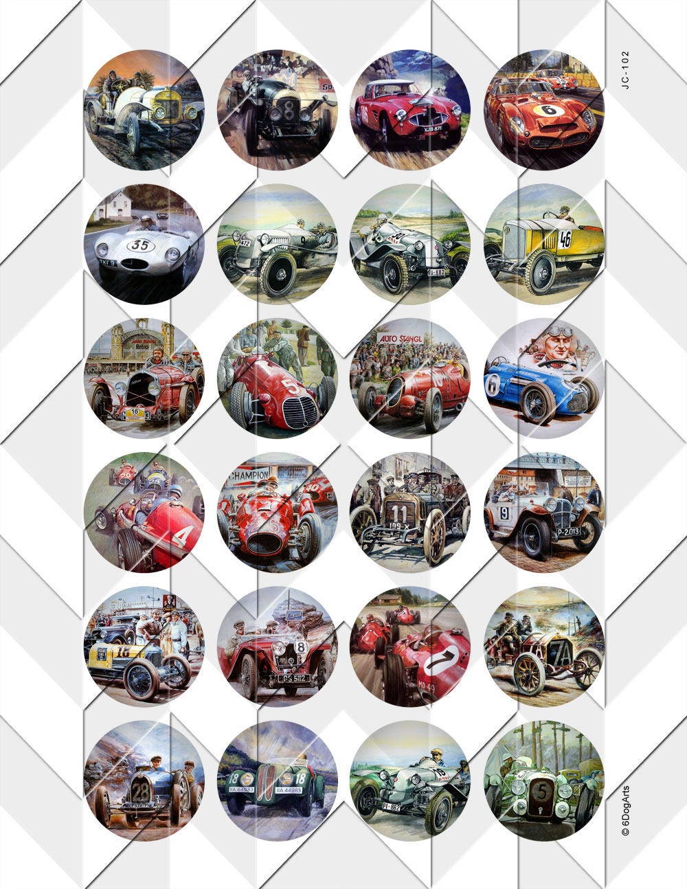 Retro Racing Car Digital Collage Sheets Printable Downloads - Etsy