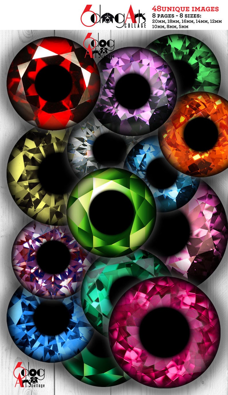 Diamond Gemstone Eyes Digital Collage Sheets Printable Doll | Etsy