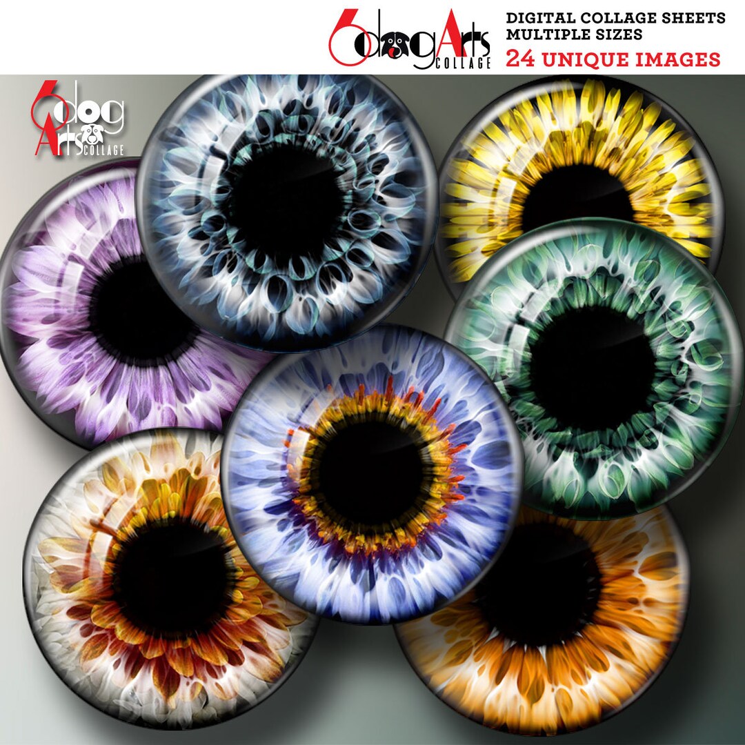 Eyes Digital Collage Sheets Printable 20mm-5mm Circles for Doll Making ...