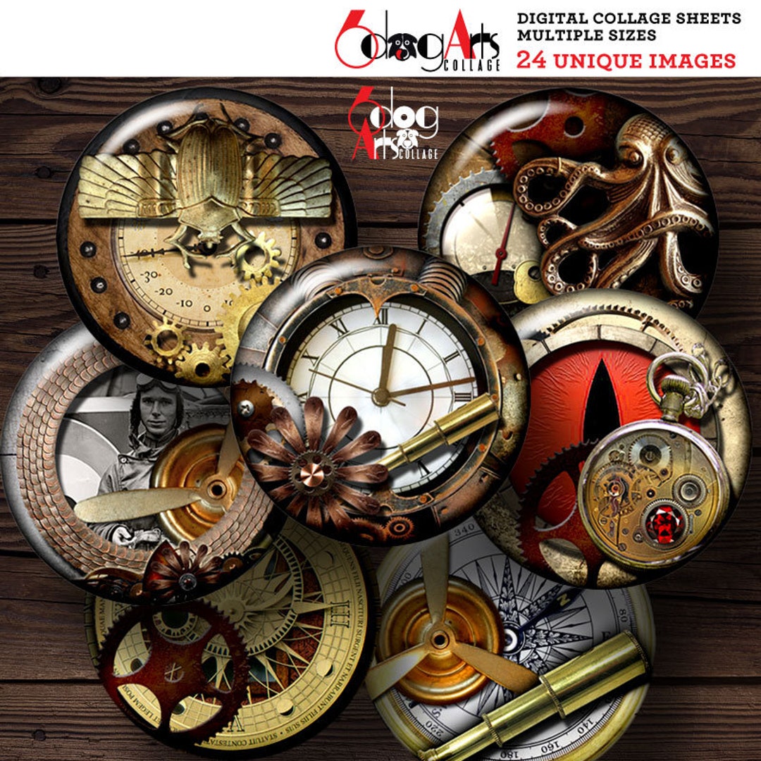 Steampunk Designs Digital Collage Sheets Printable Download 2.088" 1.85 ...