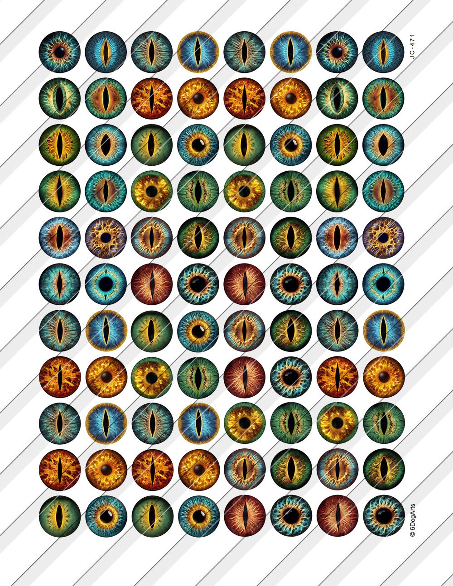 Dragon Creature Eyes Digital Collage Sheets Printable Iris Chips Doll ...