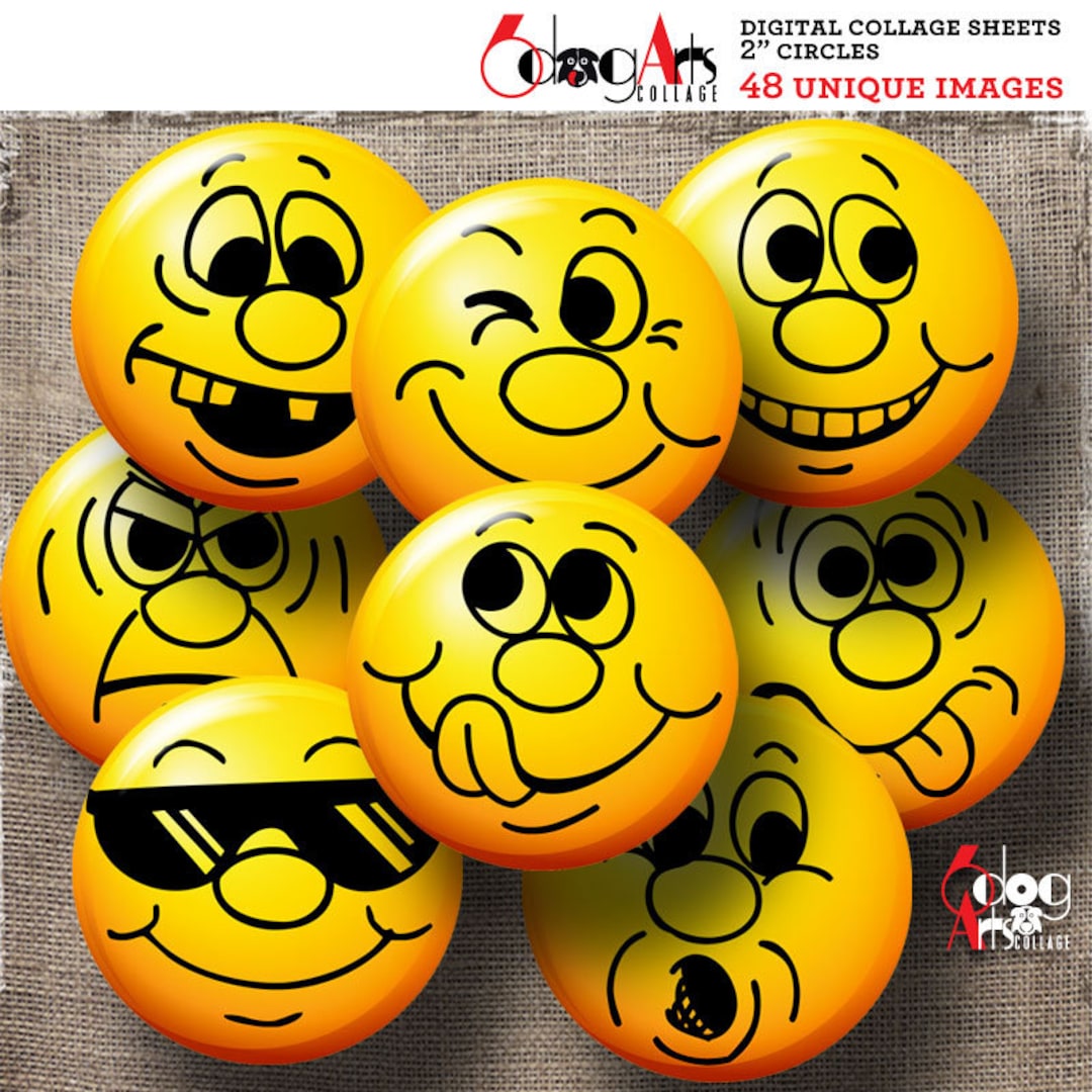 Smiley Faces 2" Circles Digital Collage Sheets Printable Download for ...