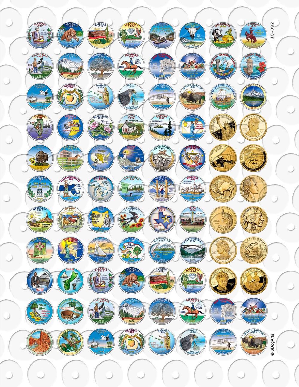US State Coins Digital Collage Sheets Printable Downloads for - Etsy